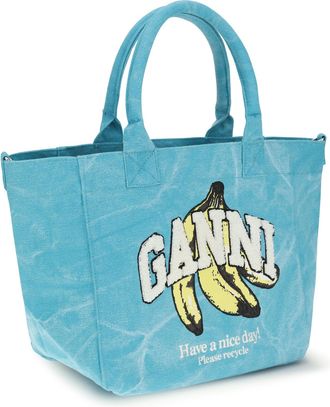 Ganni Banana Print Recycled Cotton Tote Bag - Blue