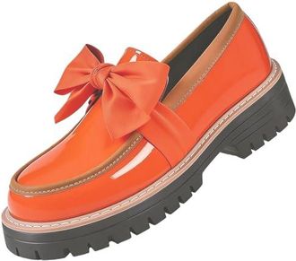 Generic Mocassins Loafer Femme en Cuir Verni Noeud Chaussures De Marche &agrave; Plateforme sans Lacets Semelle Chunky Elegant Style Britannique Chaussure D&eacute;contract