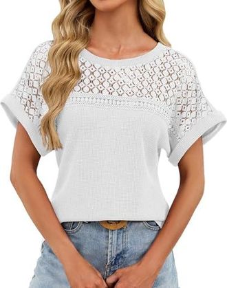 Generic Chemisier d&eacute;contract&eacute; &agrave; manches courtes et col rond pour femme | Chemise d&eacute;t&eacute; l&eacute;g&egrave;re textur&eacute;e pour un usage quotidien, le bureau, les vacances d&eacute;contr