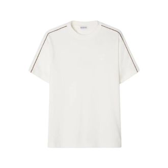 Burberry Homme, Tops, Blanc, Taille: 2XL T-shirt en coton &agrave; passepoil Check