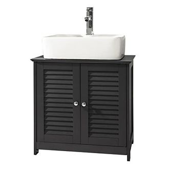 SoBuy Meuble sous Lavabo, Meuble sous Vasque avec Étagères Ajustables Salle de Bain avec Portes Anti-humidité, Placard de Rangement Salle de Bain en MDF, 60