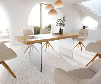 DELIFE Esstisch Edge 200x100 Eiche Natur Glas Live-Edge, Esstische, Baumkantenmöbel, Massivholzmöbel, Massivholz