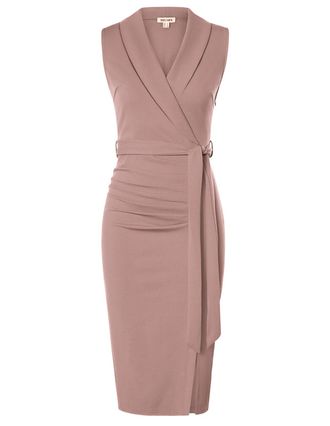 Grace Karin Damen Wickelkleider Hochzeit Midi Sommer Etuikleid Businesskleider Ärmellos Maxikleid Wrap Bodycon Business Kleider Dunkel Rosa 46
