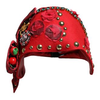 Dolce & Gabbana Roter Kristall Goldene Rosen Brosche Verzierte Hut - - Accessories - Damen - Rot - ONE SIZE