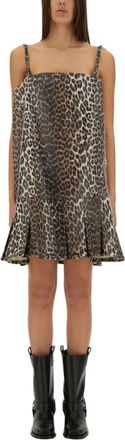 Ganni Femme, Robes, Multicolore, Taille: 40 FR Mini-robe &agrave; bretelles spaghetti et imprim&eacute; l&eacute;opard