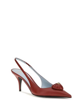 Valentino Garavani Womens Coeur Royal Slingback Leather Pumps Russet Red Sandal