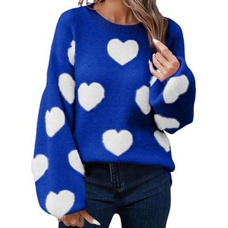 Generic Pull &agrave; col rond pour femme - Pull en tricot surdimensionn&eacute; - Automne - Hiver - T-shirts - Haut pour fille - Pull de Saint-Valentin - Pull pour femme -