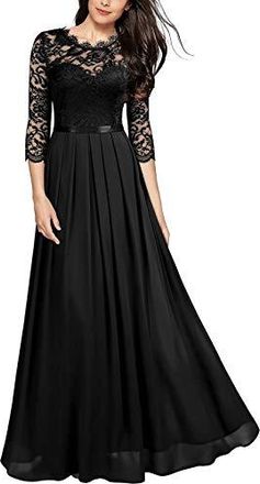 ZYUEER Femme Robe de Soir&eacute;E en Dentelle Robe de Cocktail Manche 3/4 Vintage Robe Longue Sexy Soiree Robe de Mariage Demoiselle dhonneur