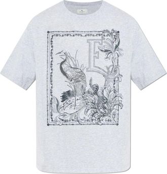 Etro Homme, Tops, Gris, Taille: M T-shirt en coton avec imprim&eacute; plac&eacute;