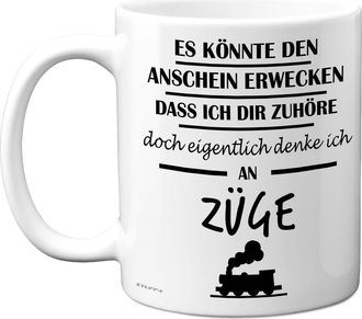 Stuff4 Dampflok-Geschenke f&uuml;r M&auml;nner - Eigentlich Denke Ich an Z&uuml;ge Tasse - Lustige Zug-Tasse, Geschenke f&uuml;r Eisenbahn-Enthusiasten, 325 ml Premium-Keramikta