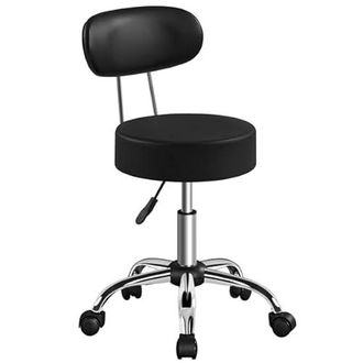 Yaheetech Tabouret roulettes Professionnel avec Dossier, Tabouret de Bureau avec Rotation 360&deg;, Si&egrave;ge Rembourrage 10 cm, Hauteur R&eacute;glable 75-84 cm, pour Salon d