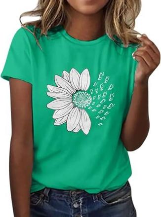 Generico T Shirt Femme Manches Courtes Coton, Tee-shirt Encolure d&eacute;gag&eacute;e &Eacute;t&eacute; Chemise &Eacute;l&eacute;gant Fleurs Imprimer Tricot D&eacute;contract&eacute; &Eacute;t&eacute; Chemise Base Tee Blouse Gra