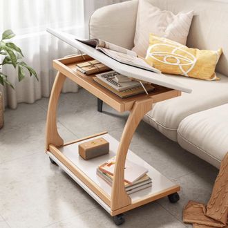 Generic C-F&ouml;Rmiger Beistelltisch, Couchtisch, Wohnzimmer-Beistelltisch Mit Massivholzbeinen, Verstellbarer Tischwinkel for Lesen Und Zeichnen