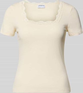 Jake*s Casual T-Shirt in Ripp-Optik mit Spitzenbesatz