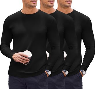 Ekouaer 3er Pack Thermounterwäsche Herren Oberteil Thermoshirt Herren Langarm Thermounterhemd Langarmshirt Männer Winter Undershirt XXXL