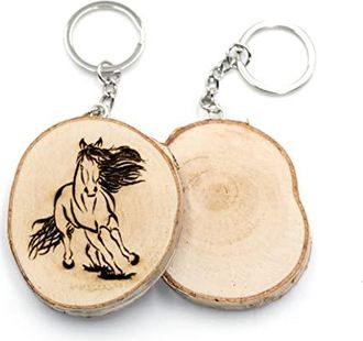 Generico Porte-clés en bois naturel avec cheval tatouage style cheval, marron, Taille Unique
