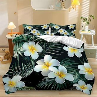 Generic Housse de Couette Literie Ensemble Fille Enfants Plante Frangipanier décoration, Adultes Parure de Lit 240 x 260 cm Femmes Ensemble de Literie, Vert B