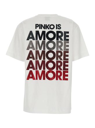 Pinko Womens T-Shirt With Logo, White Cotton T-Shirts & Jerseys