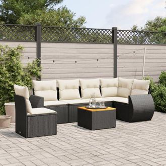 vidaXL Vidaxl - Salon de jardin 7 pcs avec coussins noir r&eacute;sine tress&eacute;e