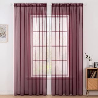 Miulee Voile Vorhang Transparente Gardine aus Voile Einfarbig Stangendurchzug Transparent Wohnzimmer Luftig Dekoschal f&uuml;r Schlafzimmer 2er Set 145 x 140cm (H