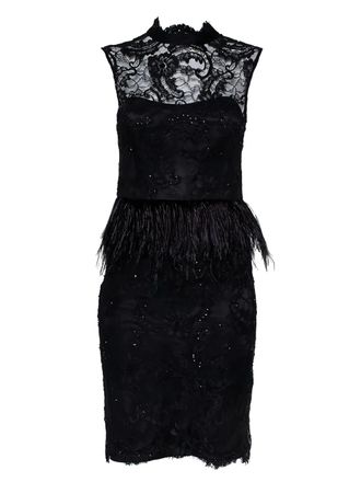Alice & Olivia robe bordée de plumes en dentelle - Noir