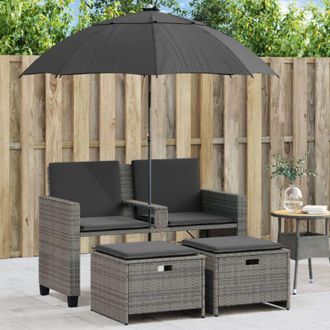 vidaXL Canap&eacute; de jardin 2 places avec parasol et tabourets gris rotin - Vidaxl