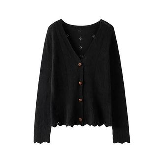 Generic Pull de printemps en laine &agrave; manches longues et col en V pour femme 100 % laine m&eacute;rinos, noir, Taille XL