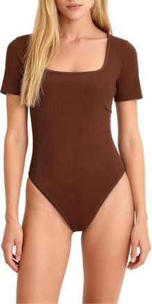 Alexis Leroy Body Femme Manches Courtes D&eacute;coupe Carr&eacute;e Formant &Eacute;l&eacute;gant pour Tenues Quotidiennes Marron S