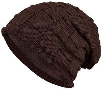 Balinco Bonnet Chaudement doublé avec Polaire en Peluche Bonnet dhiver Motif tressé Taille Unique pour Femmes et Hommes Bonnet (Marron foncé)