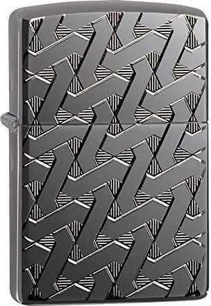 Zippo Sturmfeuerzeug - Geometric Weave, Black Ice, Deep Carve - Nachfüllbar - Wiederverwendbar - Windfestes Design - Geschenkbox - Made in USA