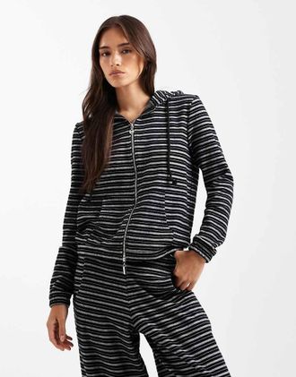 Daisy Street Figurbetontes Oberteil in Anthrazit gestreift mit Kapuze und Rei&szlig;verschluss, Kombiteil-Grau