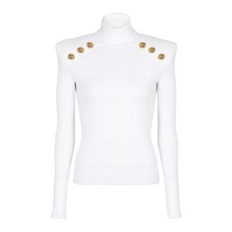 Balmain Pull en maille avec boutons dor&eacute;s - Femme - Pulls - Blanc - Taille: 34 FR