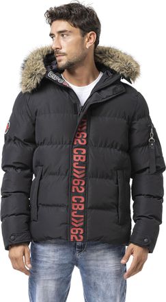 Cipo & Baxx Herren Mantel CM227 Schwarz - Stylische Winterjacke im modernen Design mit warmem Innenfutter, abnehmbarer Kapuze und funktionalen Details f&uuml;r kalte T