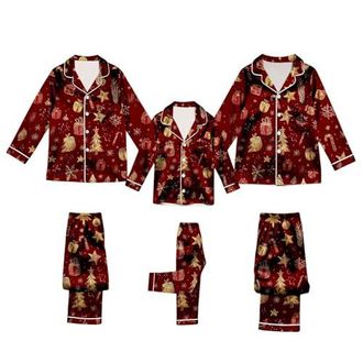 Generic Ensemble de pyjama de Noël pour la famille - Imprimé renne amusant - Manches longues - Boutons en satin - Doux et confortable - Pour les fêtes de Noël