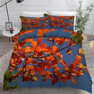 Generic Bettwäsche 140x200 Herbstlandschaft Bettwäsche-Sets Orangenblätter Bettbezug mit Reißverschluss 3D Weich Mikrofaser Bügelfrei Deckenbezug 140 x 200 mi