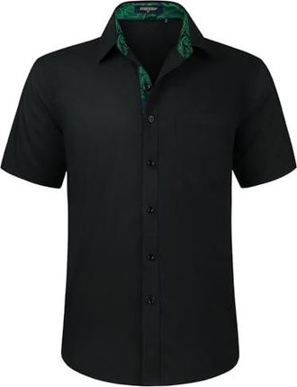 Hisdern Chemise à Manches Courtes pour Hommes Noir décontractée dété Chemise Classique à Coupe régulière avec Poches,4XL