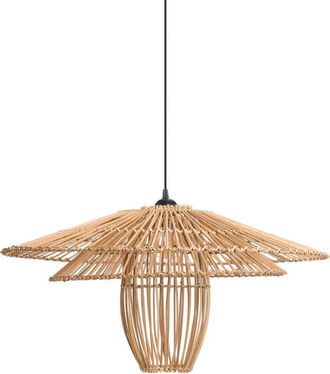 Beliani Beliani - H&auml;ngelampe mit nat&uuml;rlichem Rattenschirm und Eisenrahmen im Boho-Stil