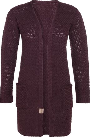 Knit Factory Luna Strickjacke - Mittellange Damen Strickjacken mit Taschen - Cardigan mit Wolle - Grobstrickjacke - Hochwertige Qualit&auml;t - Aubergine - 40/42