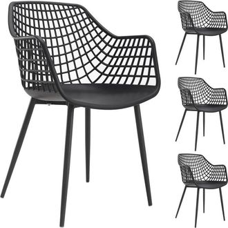 IDIMEX Lot de 4 chaises lucia, en plastique blanc et pieds en m&eacute;tal d&eacute;cor ch&ecirc;ne sonoma
