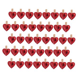 Aboofan 50 St&uuml;ck Teiliges Holzklammern Herzform Rote Mini W&auml;scheklammern f&uuml;r Fotos Memo Notizen Vielseitig Einsetzbar Hochzeit Valentinstag Dekoration Geschen
