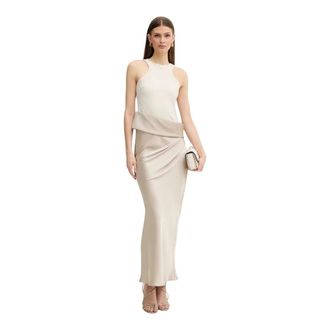 Patrizia Pepe Femme, Robes, Beige, Taille: 40 FR Robe Longue Fluide en Satin