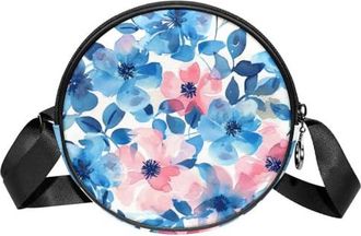 Generic Sac &agrave; bandouli&egrave;re rond pour femme, motif fleurs aquarelles, petit sac &agrave; dos &agrave; bandouli&egrave;re avec fermeture &eacute;clair, bretelles r&eacute;glables, sac &agrave; main rond 