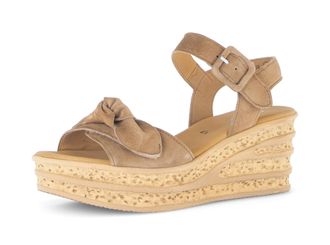 Gabor Keilsandalette GABOR, Damen, Gr. 37, nussbraun, Ziegenveloursleder, Schuhe, Plateau, Riemchensandale Sommerschuh mit ZIerschleife