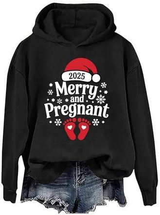 Generic Merry Christmas Sweat à Capuche Maternité Fun Noël Maternité Sweatshirt Femme Noël Maternité Top Noël Bébé Manches Longues Chemise Unisexe, Noir, 3XL