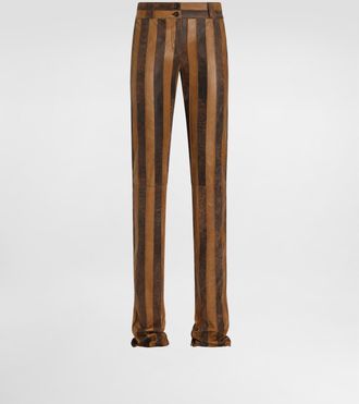 Dolce & Gabbana Nappa Leather Trousers With Striped Print - Frau Collection Mehrfarbig 40