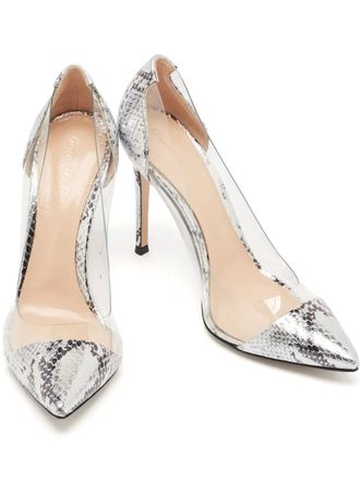 Gianvito Rossi Plexi Pumps aus Schlangenleder 110mm - Grau