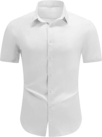 AlltheMen Chemise en Lin Homme Boutonnée Manches Courtes Shirt Casual Couleur Unie Eté T-Shirt Regular Fit Blanc S