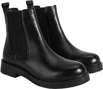 Desa Bottes en Cuir pour Femme - Lacets &eacute;lastiques, Talon Plat, Respirantes | Noir - 40