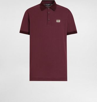 Dolce & Gabbana Poloshirt Aus Baumwolle Mit Logoplakette - Mann T-shirts Und Polos Burgunderrot 44