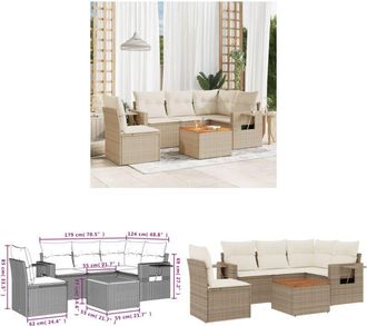 vidaXL 6-tlg. Garten-Sofagarnitur mit Kissen Beige Poly Rattan - Gartenm&ouml;bel Set - PE-Rattan M&ouml;bel - Outdoor Lounge - Esszimmergarnitur - Balkonm&ouml;bel - Home